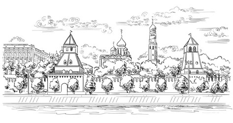 Black hand drawing moscow 9 Royalty Free Vector Image