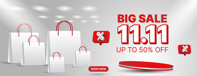 1111 sale banner design template with 3d podium Vector Image