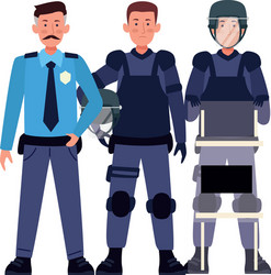 Couple riot polices with uniforms characters Vector Image