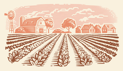 Farm sketch hand drawn landscape with plant Vector Image