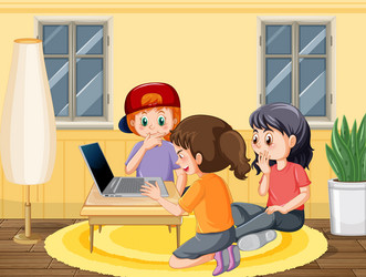 Kids coding at computers cartoon character Vector Image