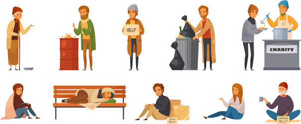 Homeless people cartoon infographics Royalty Free Vector
