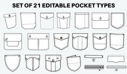 Patch pocket flat sketch set different types Vector Image