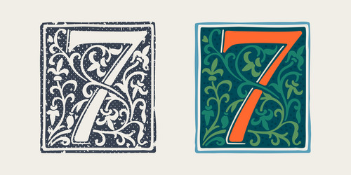 Number 7 medieval gothic initial of seven Vector Image