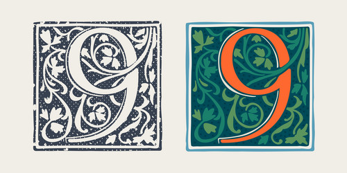 Number 9 medieval gothic initial of nine Vector Image