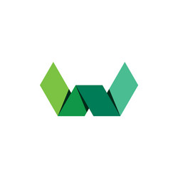 Green folded paper letter w Royalty Free Vector Image