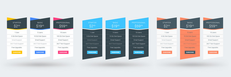 Pricing table color variations plans Royalty Free Vector