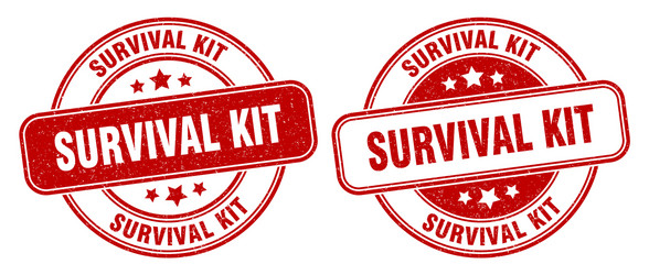 Survival kit stamp label round Royalty Free Vector Image
