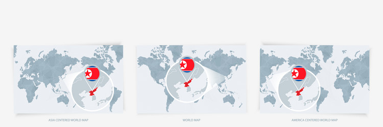 Three versions world map with enlarged Royalty Free Vector