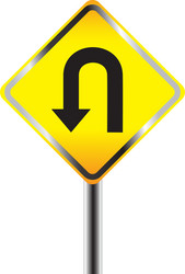 Turn right yellow road sign Royalty Free Vector Image