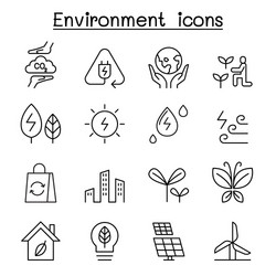 Ecology thin line icons Royalty Free Vector Image