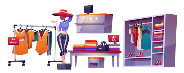 Supermarket trading room interior cartoon Vector Image