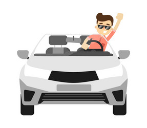 Smiling driver in car icon Royalty Free Vector Image