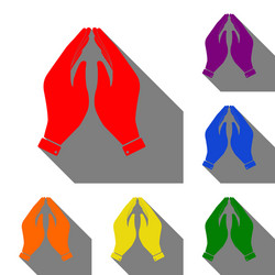 Hand icon prayer symbol set of red Royalty Free Vector Image