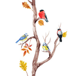 Fall trees and birds pattern Royalty Free Vector Image
