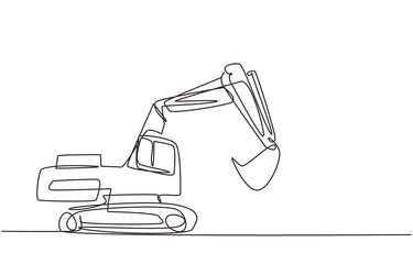 Single continuous line drawing digger hydraulic Vector Image