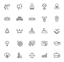 Success outline icons isolated on white Royalty Free Vector