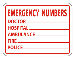 Emergency phone numbers label sign on white Vector Image
