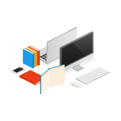 Flat 3d isometric workspace concept with laptop Vector Image