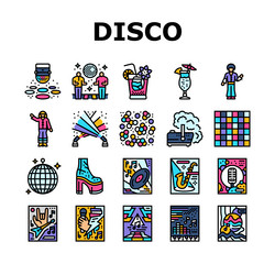 Disco party music night dance icons set Royalty Free Vector