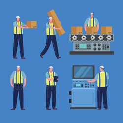 Production six workers Royalty Free Vector Image