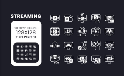 Streaming white solid desktop icons set Royalty Free Vector