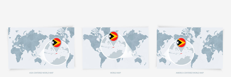 Three versions world map with enlarged Royalty Free Vector