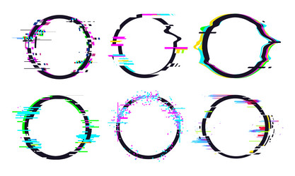 Glitch white frames distorted circle square Vector Image