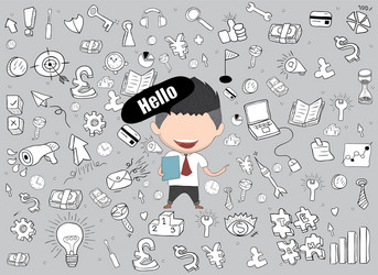 Happy face businessman business doodles objects Vector Image