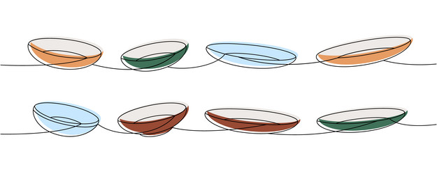 Plates set one line colored continuous drawing Vector Image