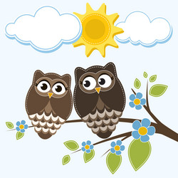 Two cartoon owls on a cloud Royalty Free Vector Image