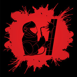 Welding with sparks welder working on big gear Vector Image