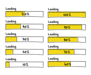 Set of progress loading bars from 0 to 100 percent