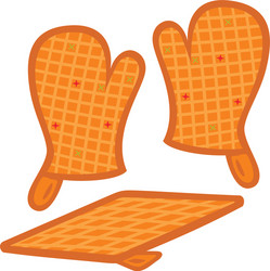 Baking tray with raw cookies in oven mitt hands Vector Image