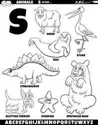 Cartoon animal characters for letter s Royalty Free Vector