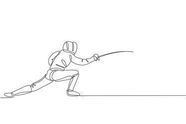 One single line drawing of two young men fencer Vector Image