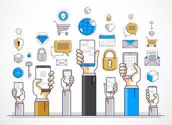 Internet communication and activity people hands Vector Image