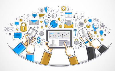 Internet teamwork online team is working Vector Image