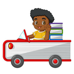 Cartoon little boy driving racing car Royalty Free Vector