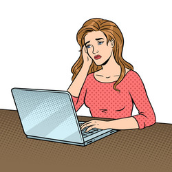 Sad girl with laptop pop art Royalty Free Vector Image