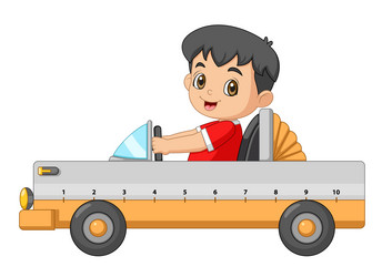 Cartoon little boy driving racing car Royalty Free Vector