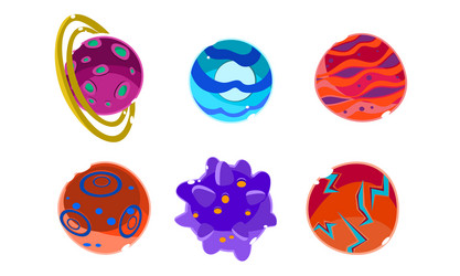 Fantasy colorful planets big set alien Royalty Free Vector