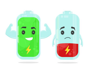 Cute full charged battery cartoon character Vector Image