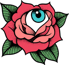 Rose and eye tattoo with sacred geometry frame Vector Image