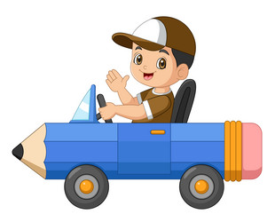 Cartoon little boy driving racing car Royalty Free Vector