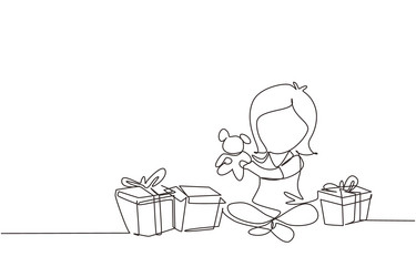 Continuous one line drawing excited little girl Vector Image