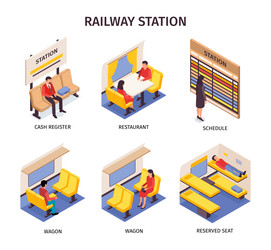 Railway station isometric infographics Royalty Free Vector