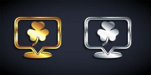 Gold and silver location pin with leaf inside icon