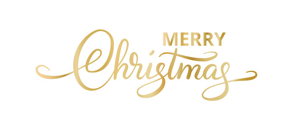 Merry christmas hand written text golden Vector Image