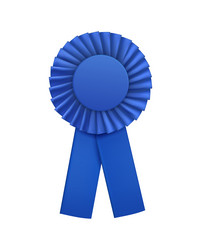 Round badge with blue ribbon isolated on white Vector Image